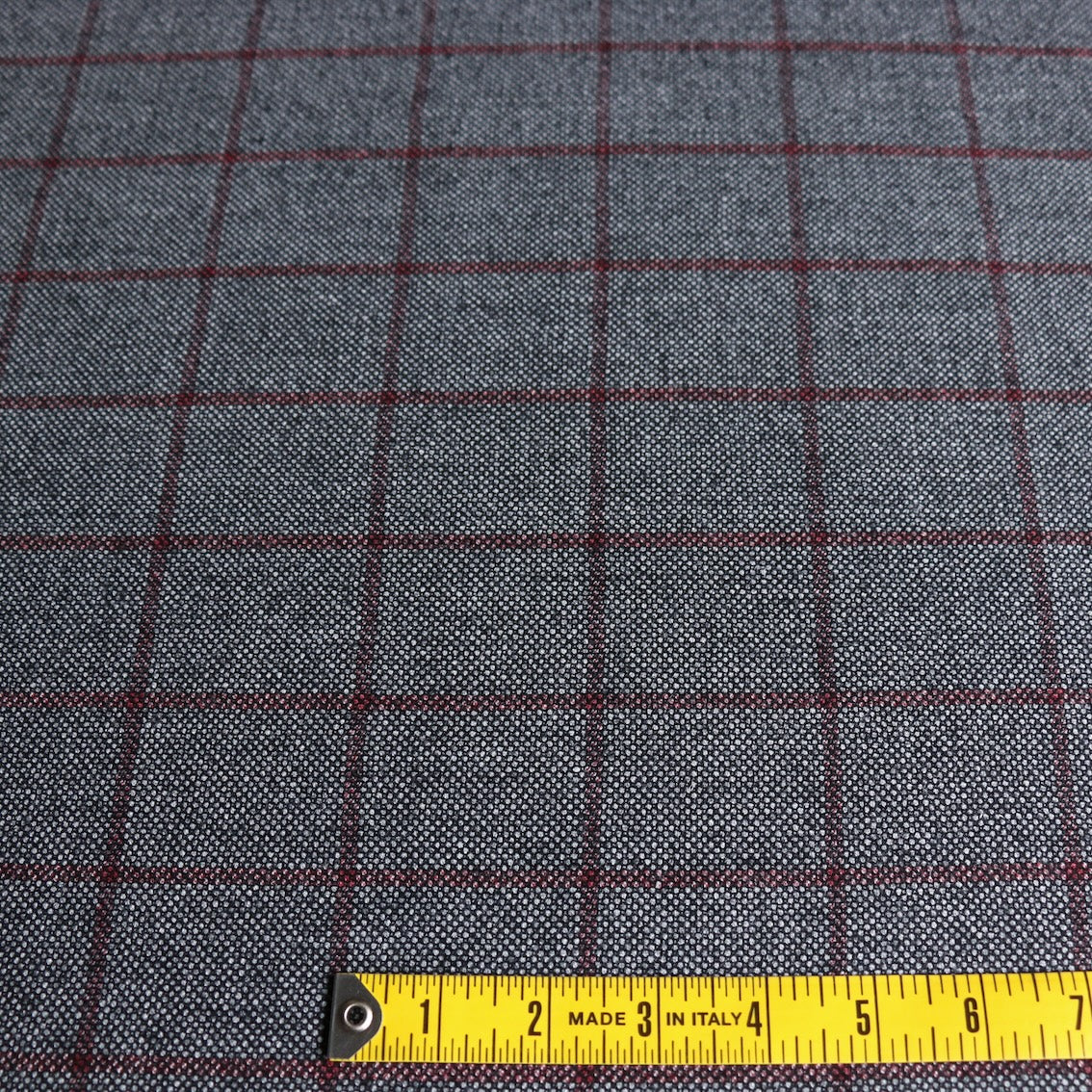 Birdseye Grid - Grey/Red Check Wool
