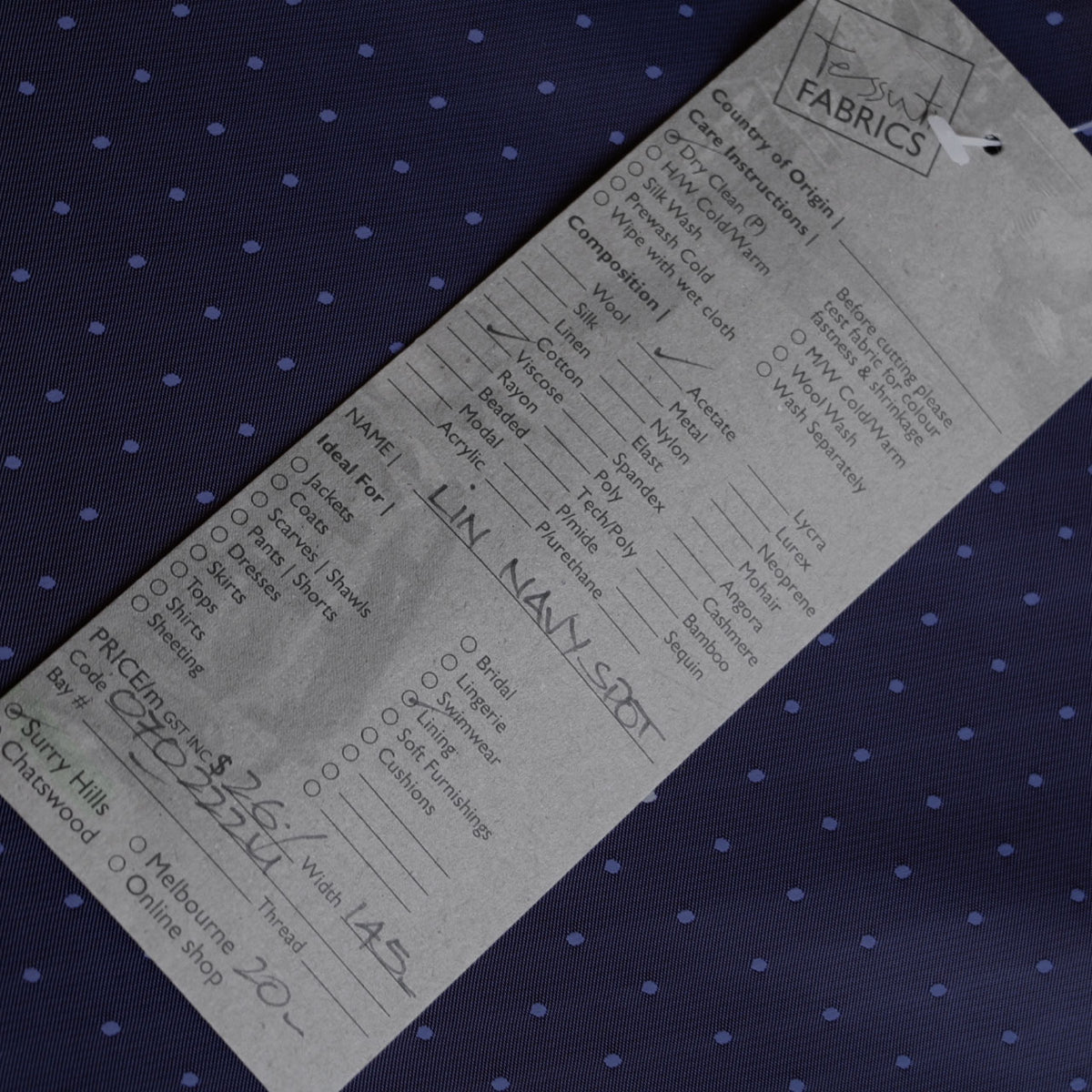 Lin Navy Spot - Fancy Lining