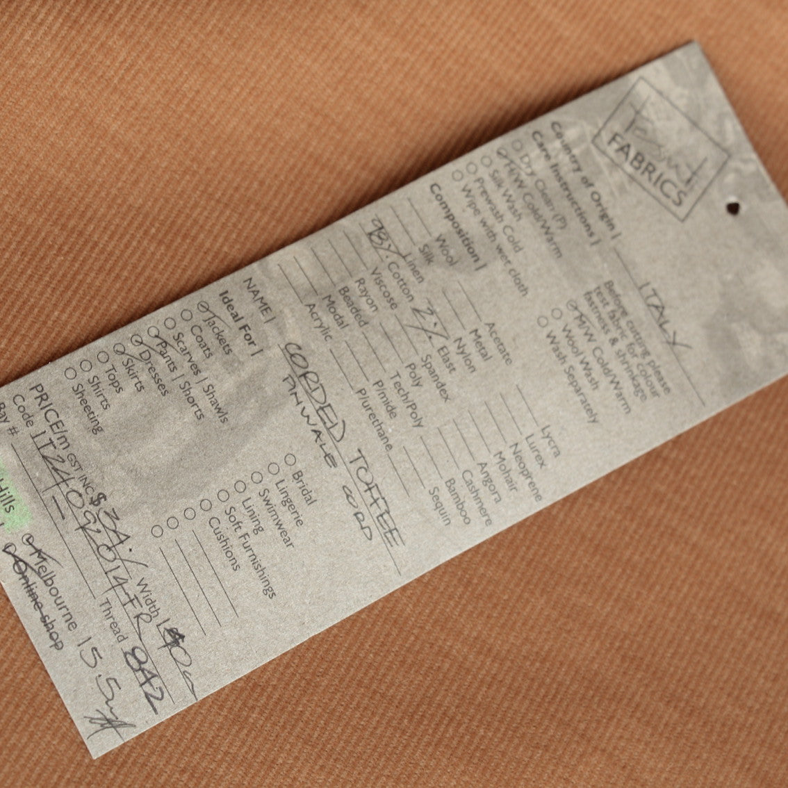 Corded Toffee - Stretch Corduroy