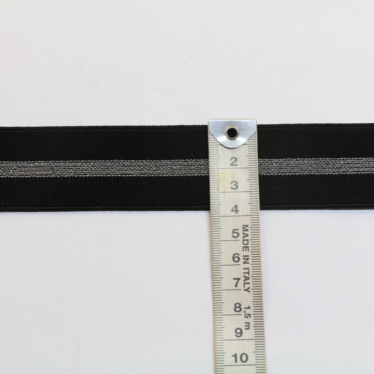 Fancy Soft Grosgrain Elastic (35mm/ 1 1/4") - Black/Metallic Silver St